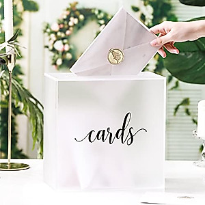 UNIQOOO Frosted Acrylic Wedding Card Box with Slot, Thick DIY Large 10x10x5.5 inch w/ No Print, Wedding Receptions Wishing Well Money Box, Birthday, Memory Box