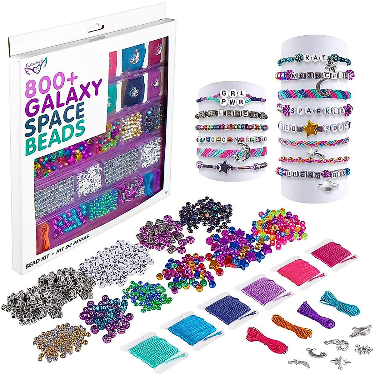 Fashion Angels DIY Galaxy Alphabet Bead Case (12618), 800+ Colorful Charms and Beads, Screen-Free/Arts and Craft/Jewelry Making, Great Gift or Reward, Recommended for Ages 8 and Up