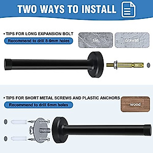 Door Stops, Wall Mount Door Stopper, Brushed Stainless Steel, Extra Long Doorstops with Sound Dampening Rubber Tip Bumper, Wall Door Protector 6 Inch 1 Pack Black