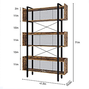 Rolanstar Bookshelf 6 Tier, Bookcases and Bookshelves with Top Edge, 71" Large Etagere Bookshelf Open Display Shelves with Metal Frame for Living Room Bedroom Home Office, Rustic Brown