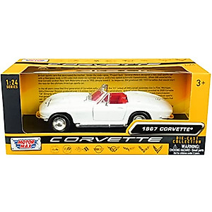Motormax Toy 1967 Chevy Corvette C2 Convertible White with Red Interior History of Corvette Series 1/24 Diecast Model Car by 73224w-rd 0