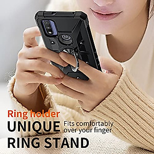 Vecomelo for Moto G Play 2023 Case with HD Screen Protector, [Military Grade] 16ft. Drop Tested Cover with Magnetic Kickstand Car Mount Protective Case for Motorola G Play 2023, Black