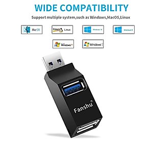 USB 3.0 Hub, Fanshu 3 Port Mini Portable Fast High Speed Bus Powered Data USB Hub Transfer, Splitter Box Adapter Expansion for PC Notebook Laptop Computer Mac Linux Windows