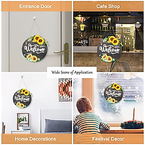 Anpress Welcome Sign for Front Door Round, 12x12inch Sunflower Welcome Sign Farmhouse Porch Decoration Rustic Artificial Sunflower Christmas Decor Wooden Hanging Sign for Home Garden Bedroom