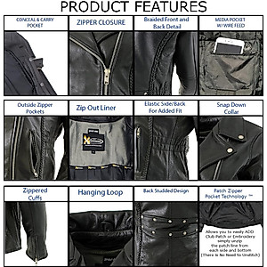 Xelement B8000 Women's Black 'Classic Braided' Fitted Motorycle Jacket - 3X-Large