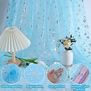 GORGECRAFT Christmas Snowflake Shiny Sheer Fabric 67 Inch Wide Sky Blue Silver Foil Organza Mesh Ribbon Fabric Silky Tulle Tablecloth Net Gauze for Birthday Wedding Party Gift DIY Craft 3 Yards