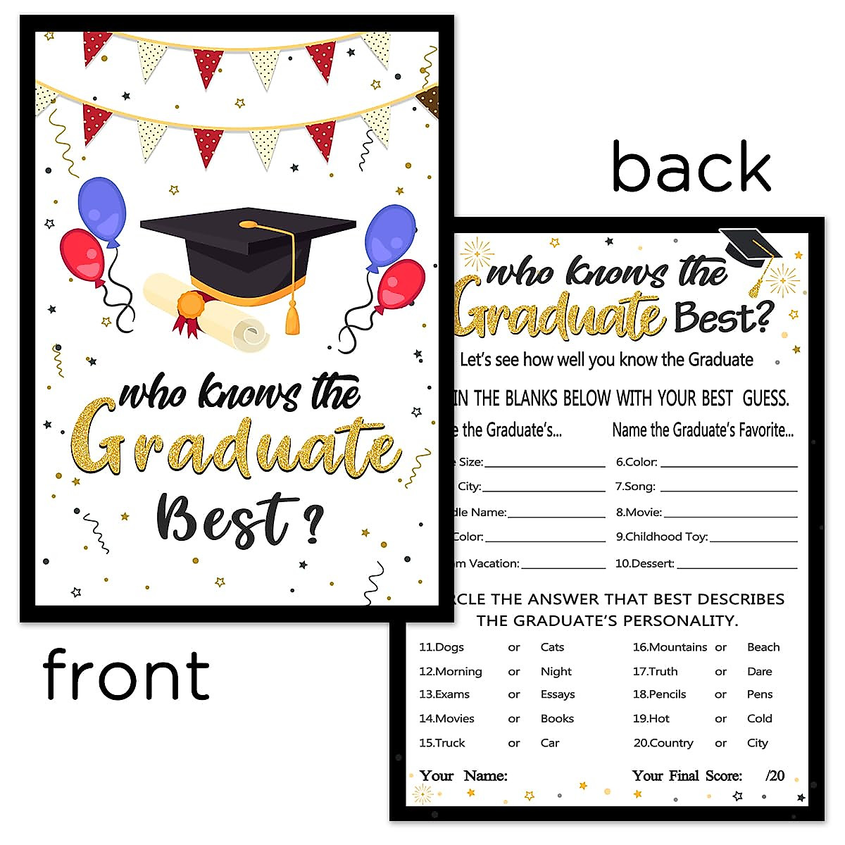 Yangmics Direct Who Knows the Graduates Best - Grad Graduation Party Game 2024 Party Supplies Decoration- 30 Cards