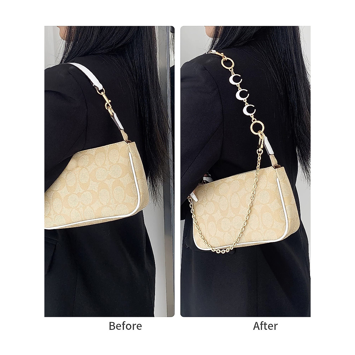 SONGKISSZQ Purse Strap Extender,Bag Extender Chain,Purse Chain Extender for Purse Handbags Shoulder Bag(White Long Round)