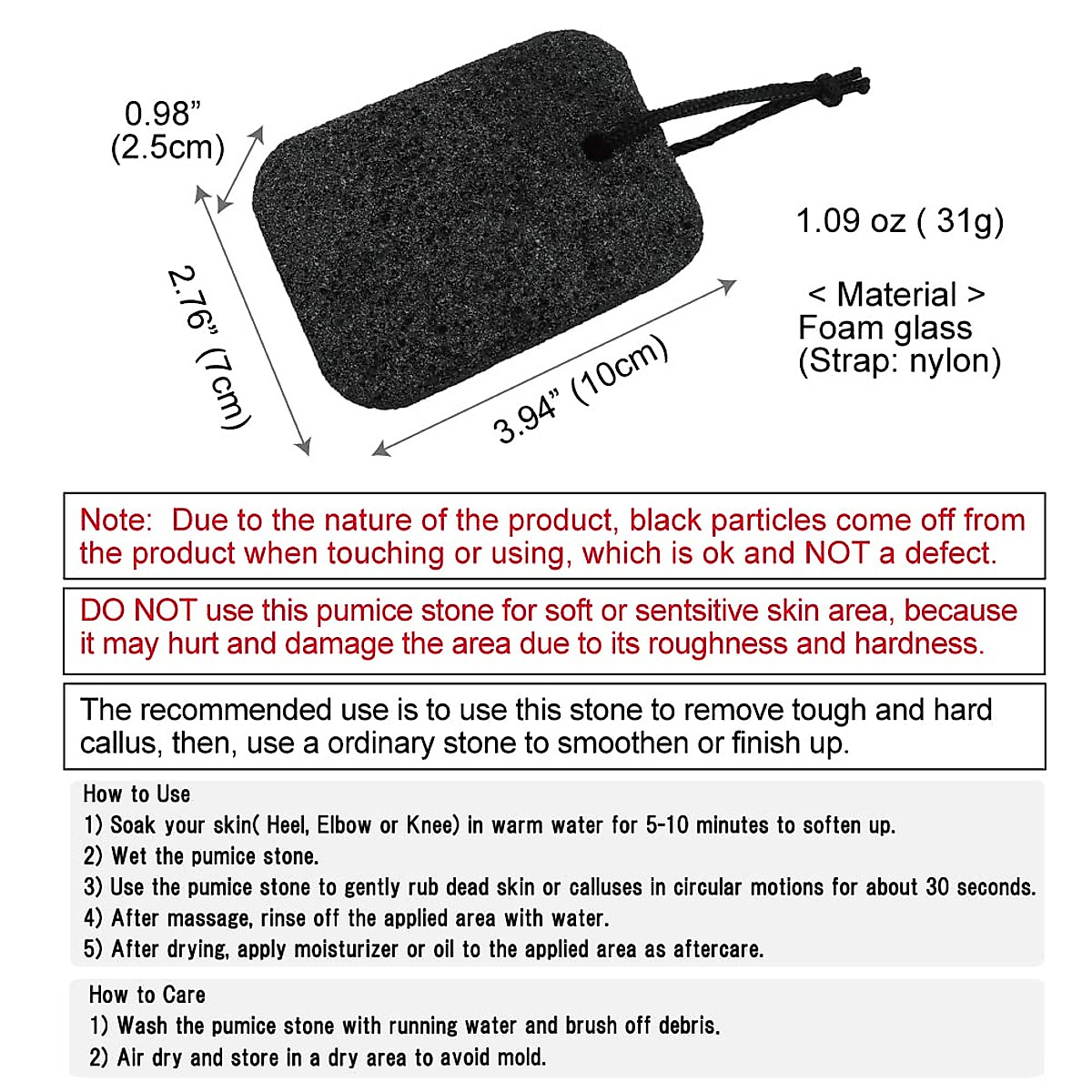 Super Hard Pumice Stone for Feet, Body, Hands [Designed in Japan] Foam Glass-made Pumice Stone for Hard and Tough Callus and Dead Skin