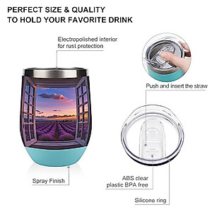 OPTKSNCU 304 Stainless Steel Insulated Cup with Lid, Purple Sunset Cloud Sky Lavender Flower Print Durable, And Easy to Clean – Ideal for Home, Office, And Gift Giving