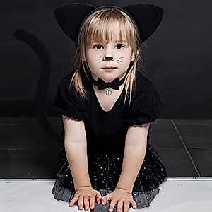 Hotop 4 Pcs Black Cat Costume Set Girls Cat Cosplay Costume Cat Ears Headband Tail Bowtie Black Tutu Skirt for Kitty Halloween Costume Dress up Party