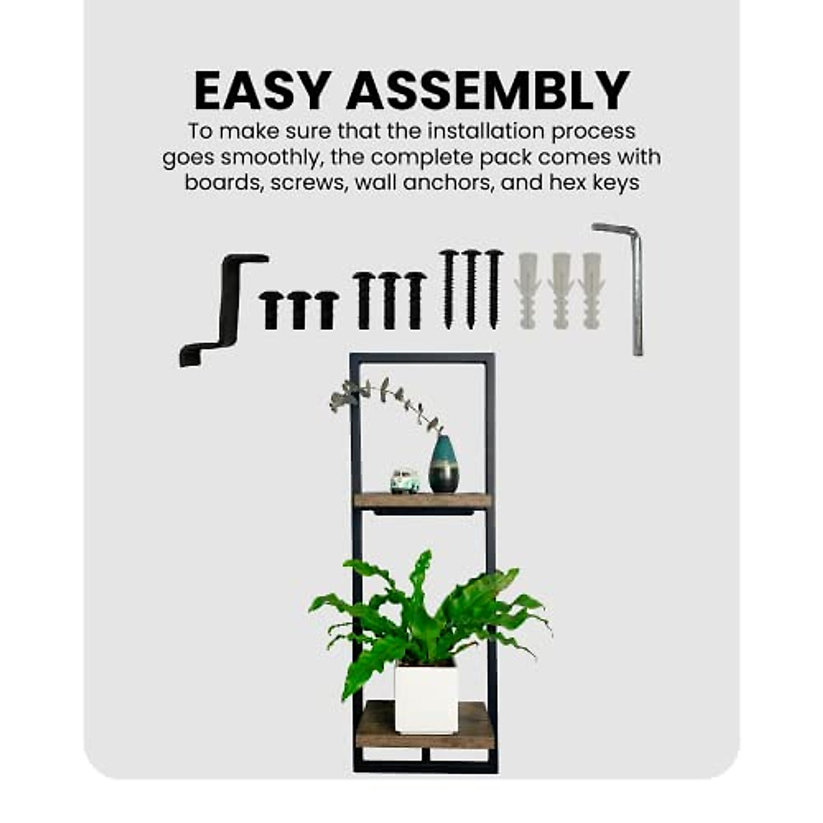 Cocoyard Floating Shelves, Wall Mounted Shelf, Set of 2. Modular Wall Shelf Set. Perfect for Living Room Bedroom Bathroom. Great Gift Ideas for Plant Lovers (Black, 8.1" W x 4.9" D x 23.6" H)