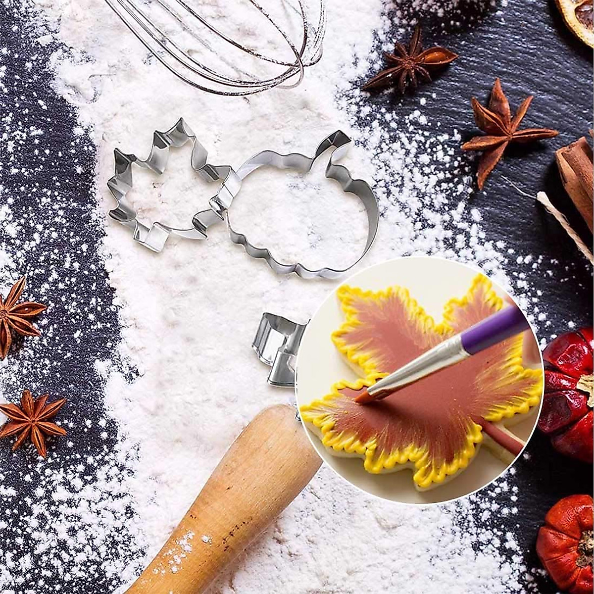 Thanksgiving Cookie Cutters 8PCS Fall Leaves Cookie Cutter Set Turkey, Pumpkin, Maple/Oak Leaf, Corn,Squirrel and Acorn Turkey Leg