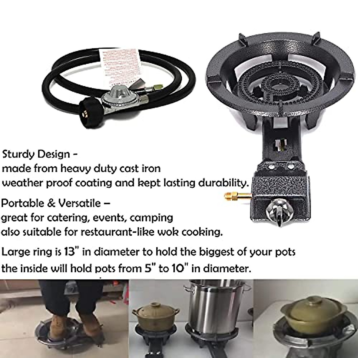 HTTMT- Outdoor 10KW/34000 BTU Power Caming Portable Propane Gas Burner Stove w/ hose Jumbo Super Supergas Camp Camping Tailgating Gas Fire [P/N: ET-COOK008-RAW]
