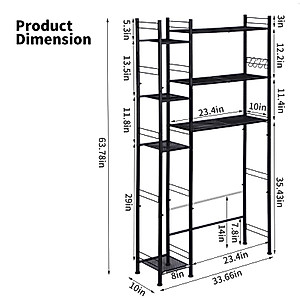 HYCFYJR Over The Toilet Storage with 7 Shelf, Metal Bathroom Shelves Over Toilet, Bathroom Organizer Storage with Side Storage Open Rack, Over Toilet Storage Rack for Bathroom Storage, Black