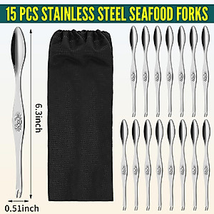 15Pcs Stainless Steel Seafood Forks, Crab Forks with Double Headed 304 Spoons, Seafood Tools for Eating Lobster Crab Leg Shrimp