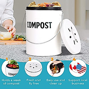 Kitchen Compost Bin by Saratoga Home - 1.3 Gal/5L Metal Compost Bucket for Kitchen Countertop, Kitchen Composter, Countertop Compost Bin, Compost Bin Kitchen, Kitchen Compost Bin Countertop, White