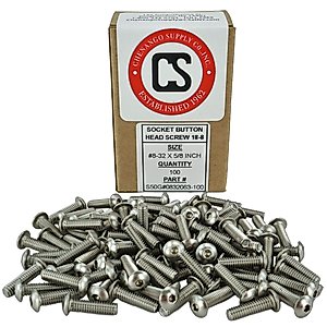 Stainless #8-32 x 5/8" (1/2" to 2" Available) Socket Button Head Cap Screws, Full Thread, Hex Drive, Stainless Steel 18-8, Machine Thread (8-32 x 5/8")