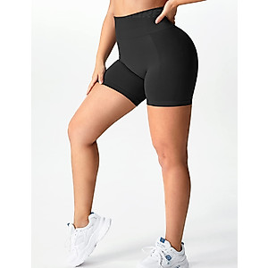 YEOREO Women Seamless Scrunch Workout Shorts High Waisted Intensify Running Gym Yoga Workout Black S