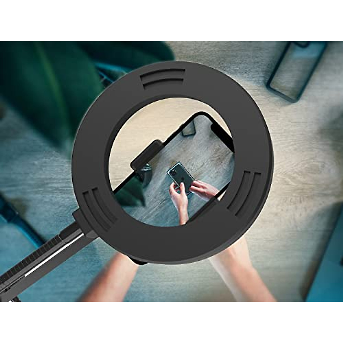 Overhead Camera Mount with Ring Light, Flexible Articulating Phone Arm Stand Compatible with iPhone, Logitech Webcam, Desk Tripod for YouTube Live Stream Cooking Nail Video Recording