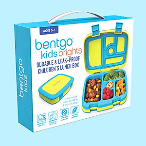 Bentgo Kids Bento-Style 5-Compartment Leak-Proof Lunch Box - Ideal Portion Sizes for Ages 3 to 7 - Durable, Drop-Proof, Dishwasher Safe, BPA-Free, & Made with Food-Safe Materials (Citrus Yellow)