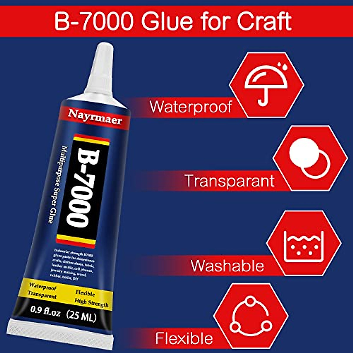 B-7000 Jewelry Glue with Precision Tip, High Flexible Craft Glue, Waterproof Rhinestone Glue for Jewelry, Craft DIY, Clothes, Shoes (25ml)