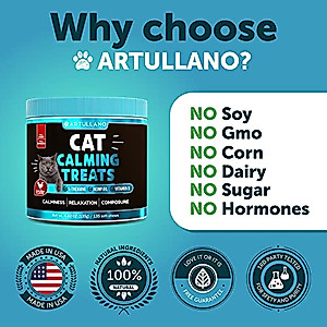 Hemp Cat Calming Treats - Cat Anxiety Relief - Storm Anxiety, Сomposure, Grooming, Separation, Travel - Calming Aid for Cats with Hemp Oil, L-Theanine - Cat Melatonin - Made in USA - 135 Soft Chews