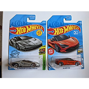 Hot Wheels HW Exotics Bundle 16 Lamborghini Centenario Roadster Silver and McLaren 720S Orange 2 Car Set