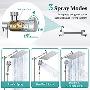 Rain Shower Head with Handheld, Lanhado 12'' High Pressure Rainfall Shower Head with 11'' Extension Arm, 9 Settings Handheld Shower Heads with Holder & Hose, Anti-leak Waterfall Showerhead, Chrome