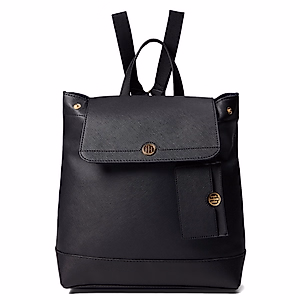 Tommy Hilfiger Gretta II Flap Backpack with Hangoff Saffiano PVC Black One Size