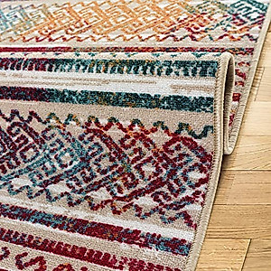Antep Rugs Alfombras Non-Skid (Non-Slip) 6x9 Rubber Backing Moroccan Geometric Low Profile Pile Indoor Area Rugs (Multi, 6'7" x 9')