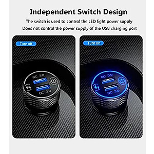 KEWIG Car Charger, 36W 3A Fast Car Charger Adapter, Dual QC3.0 USB Car Charger Fast Charge with Blue LED & ON/Off Switch