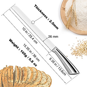 LifHap Serrated Bread Knife, Pastry-Slicer - 10 Inch/24CM Blade,One-Piece Stainless Steel Design,Best Knives for Slicing Bread, Bagels, Cake