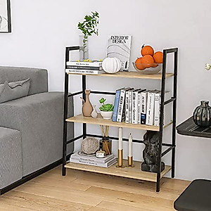 SpringSun 4 Tier Bookshelf Industrial Ladder Shelf Open Display Storage Rack Wood Bookcase with Metal Frame, Freestanding Storage Shelves for Home Office, Living Room, Bedroom, Kitchen