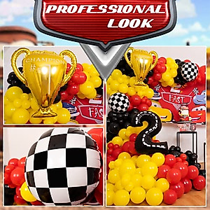100pcs, EASY DIY – Cars Balloon Garland Kit & Arch with BONUS Trophy & Number 2 - Race Car Balloons for Lightning McQueen Race Car Birthday Party Supplies & Boy Cars Theme Birthday Party Decorations
