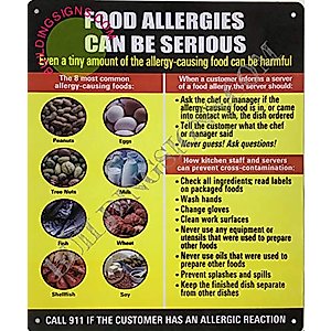 BUILDINGSIGNS.COM Food Allergies CAN BE SERIOUS Sign (Aluminium-Rust Free,Yellow/Black, Size 10X12)-NYC LINE