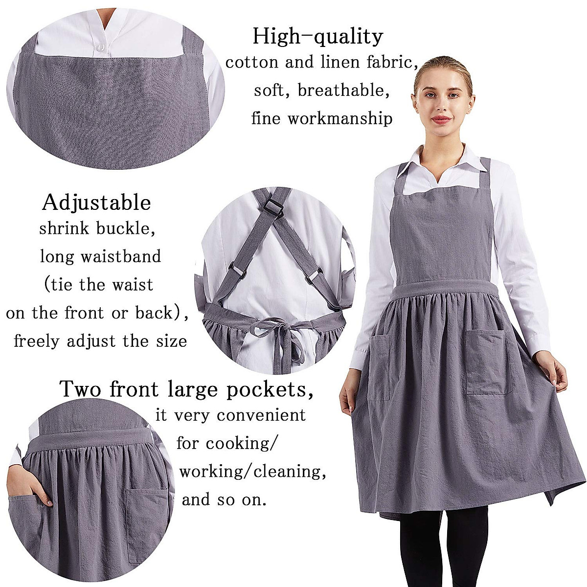 Nanxson Women Cotton Linen Apron Cross Back adjustable Work Apron Gardening Apron Chef Apron CF3046