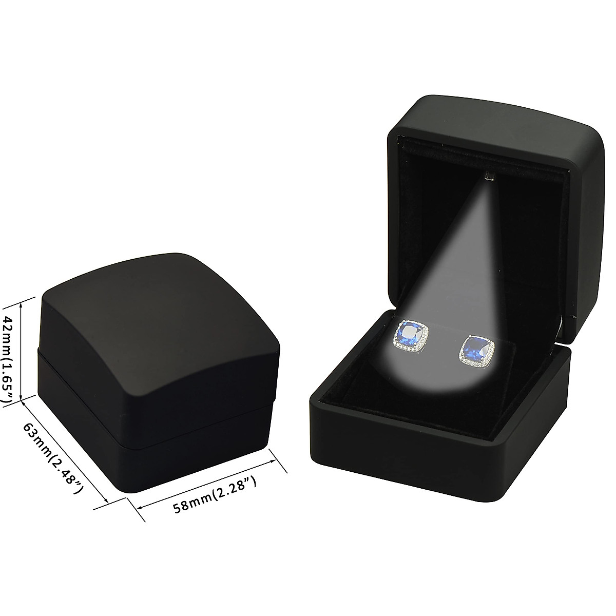 LED Earring Jewelry Gift Box for Wedding, Proposal, Birthday...Luxury LED Diamond Stud Earring Jewelry Gift Box with Light for Women for Men (Black Earring Box)