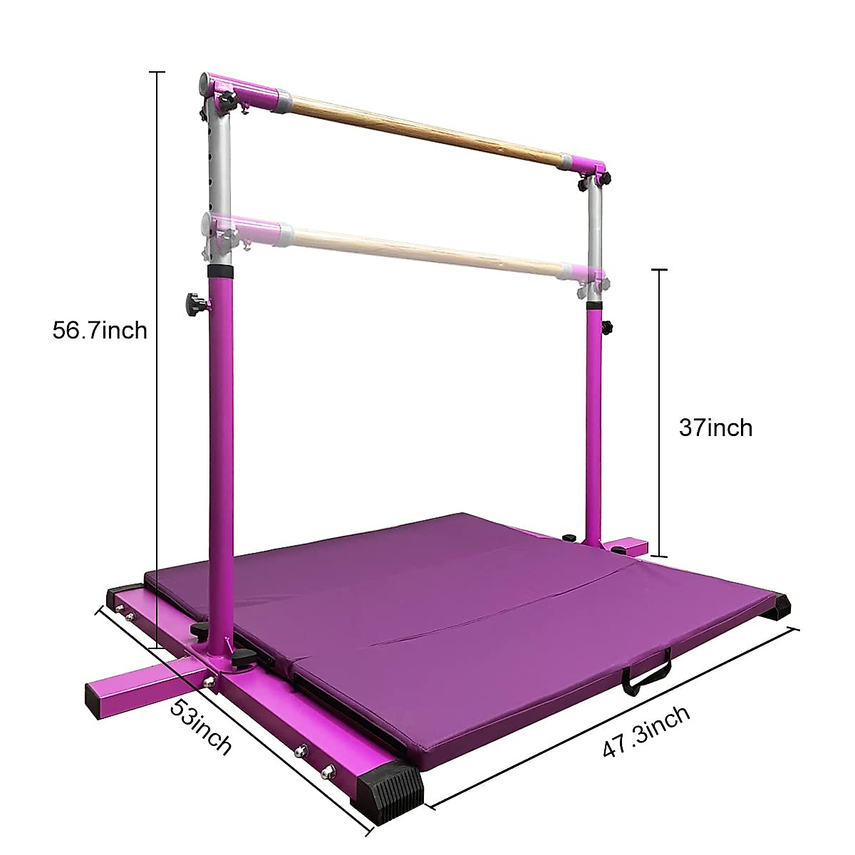 GLANT Gymnastic Kip Bar,Horizontal Bar for Kids Girls Junior,3' to 5' Adjustable Height,Home Gym Equipment,Ideal for Indoor and Home Training,1-4 Levels,300lbs Weight Capacity (Purple MAT)