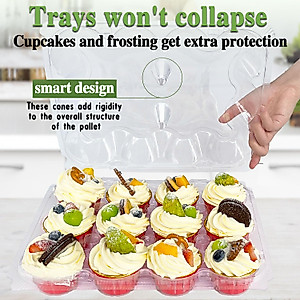 Haawooky (12 Pack x 16 Sets) Stackable Cupcake Carrier Holders,Plastic Cupcake Boxes Holders for 12 Cupcakes,Clear Disposable Cupcake Containers with Detachable Tall Dome Lid