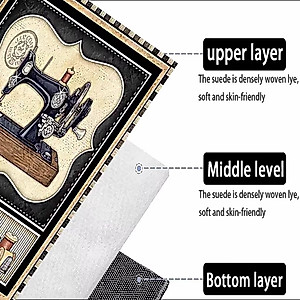 Soyalie Vintage Sewing Machine Themed Area Rug for Entrance Kitchen Non-Slip Black and White Striped Scissors Bordered Carpet Dorm Decor Fun Fashion Carpet 3'x5'