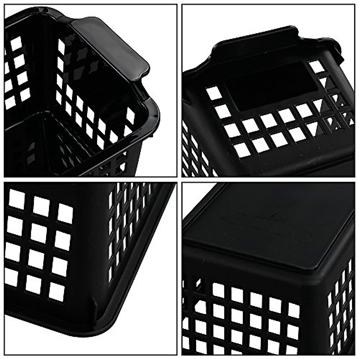 Begale Small Plastic Storage Baskets, Black, 11.6"L x 5"W x 3.4"H, Set of 6