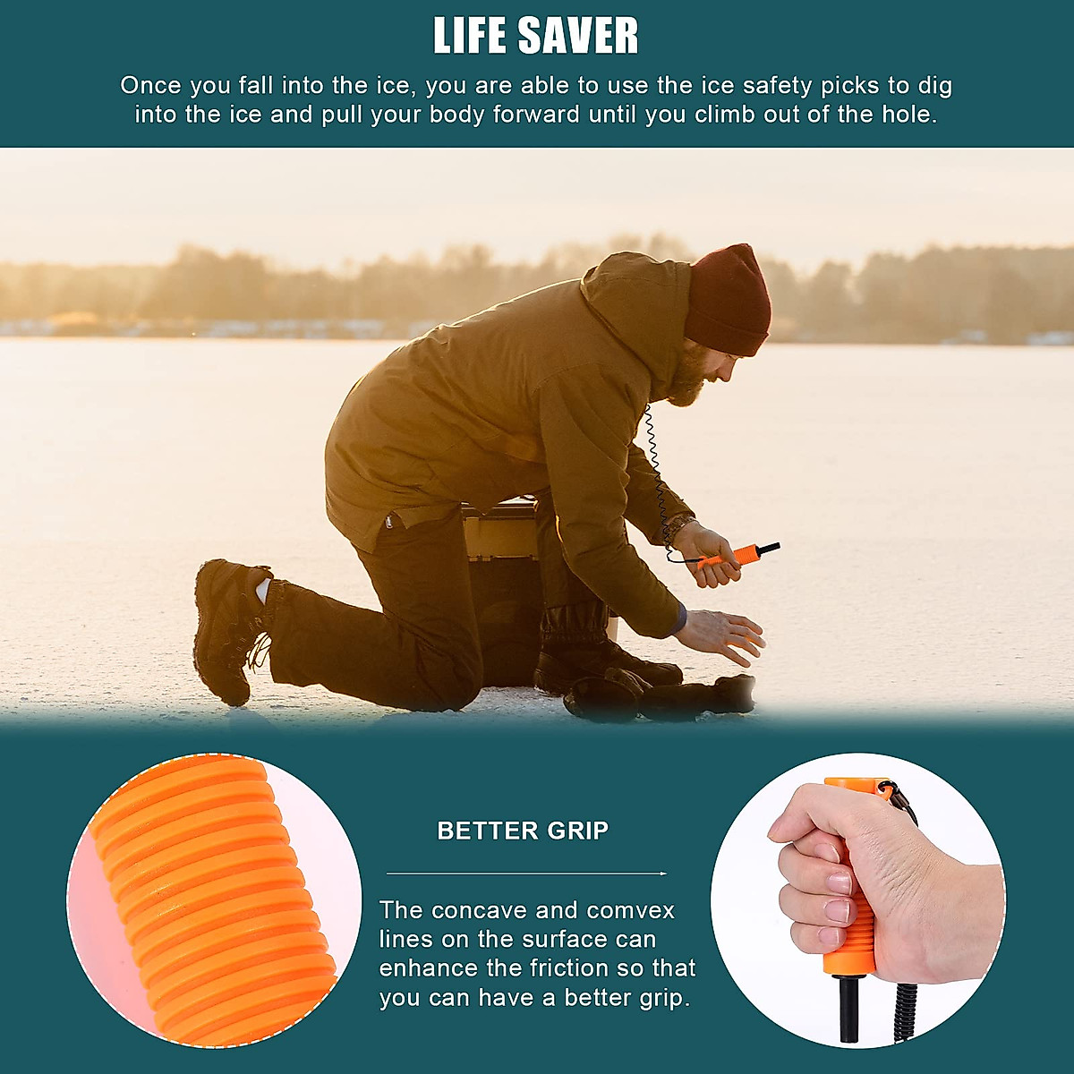 Retractable Ice Pick, Ice Picks with Whistle Flexible Rice Fishing Safety Pick Portable Emergency Gear for Skating Sled Walking On Ice Protection