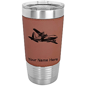 LaserGram 20oz Vacuum Insulated Tumbler Mug, Cargo Airplane, Personalized Engraving Included (Faux Leather, Dark Brown)