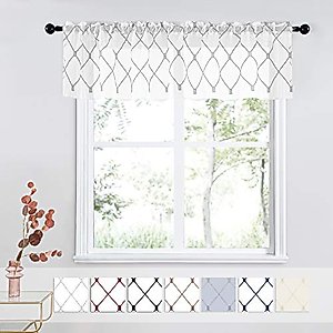 Top Finel White Kitchen Sheer Curtains Valances 18 Inch Length Embroidered Rod Pocket Small Window Curtains for Basement Bathroom, Set of 2