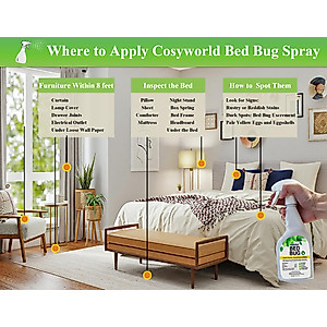 Cosyworld Bed Bug Killer, Fast and Sure Kill with Extended Residual Protection Bug Spray, Organic Insect Killer & Natural Roach Spray & Non-Toxic Ant Killer, Child & Pet Friendly-22 oz