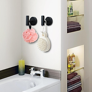 2 Pack Towel Hooks Bathroom Robe Hook Coat Hook Stainless Steel Heavy Duty Door Hangers Towel Robe Clothes Cabinet Closet Sponges Wall Hooks for Bedroom Kitchen Bathroom Hotel Pool - Matte Black