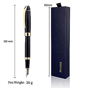 Ancolo Custom Black Fountain Pens-Luxury Refillable Elegant pens- with Extra10 Black Ink Refill, Engraved Personnal Name/Slogan/Phone Number, Perfect for Bank, Office, Hotel Lobbies 5 PCS/Pack