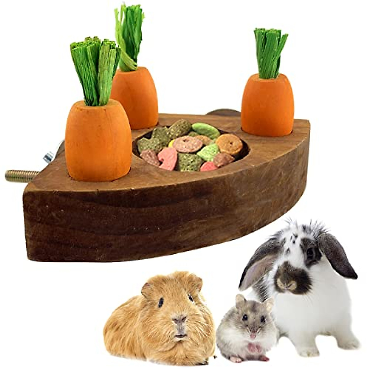 CooShou Hamsters Feeder Bowl Small Animals Guinea Pigs Corner Wooden Feeder Dishes with 3pcs Carrots Cage Feeder for Guinea Pigs, Hamster, Chinchilla Hedgehog Gerbil