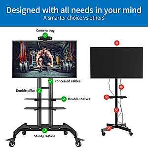 Blue Key World Rolling TV Stand with Large Wheels for 32 to 70 Inch Flat Screens [Mobile TV Stand, Adjustable Height, Indoor/Outdoor TV Stand] Portable Standing Mount, TV Cart Monitor Floor Stand